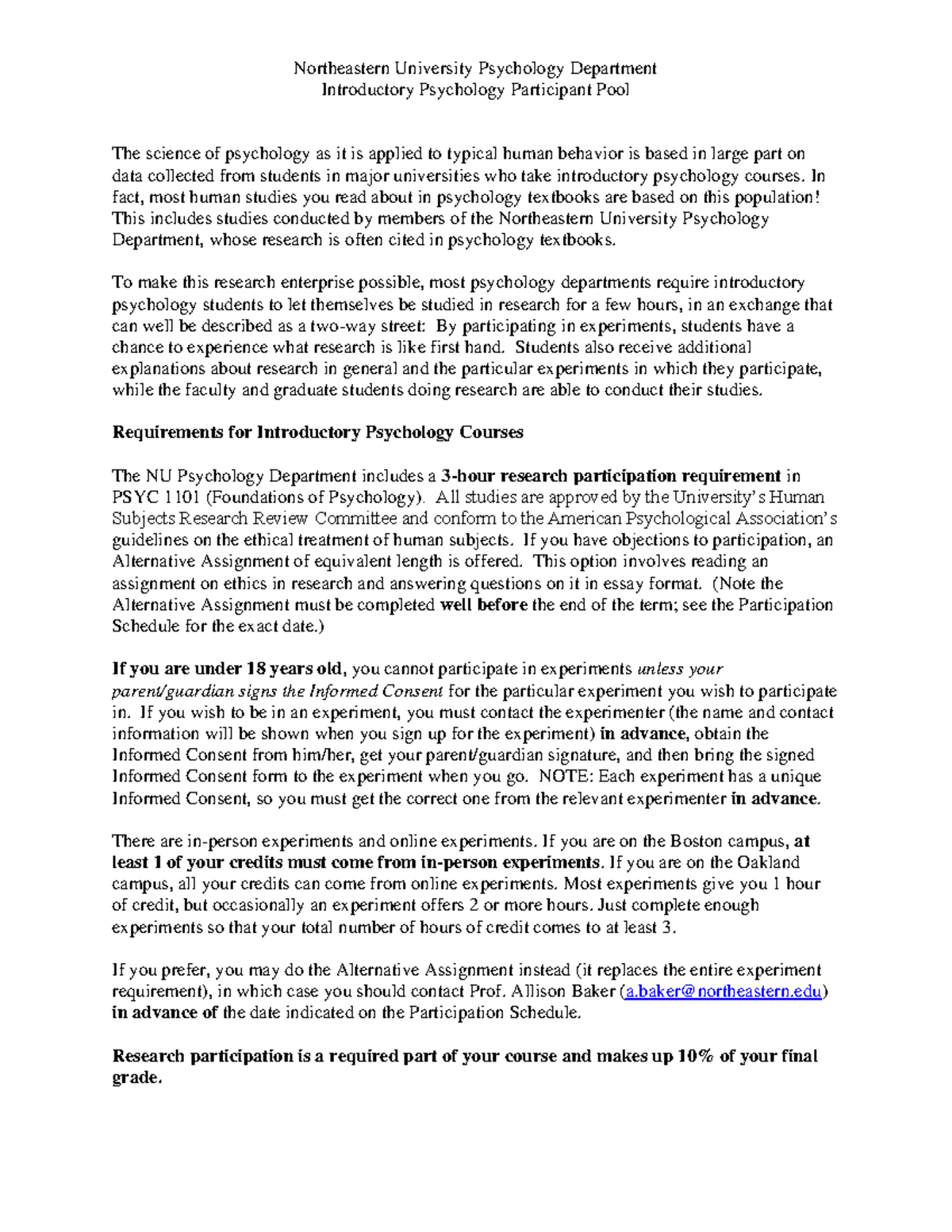 Research Participation Guidelines Spring 2025 - Introductory Psychology ...