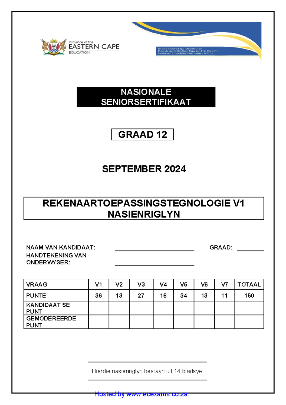 CAT P1 MEMO GR12 REKENAARTOEPASSINGSTEGNOLOGIE V SEPT 2024 - Studocu
