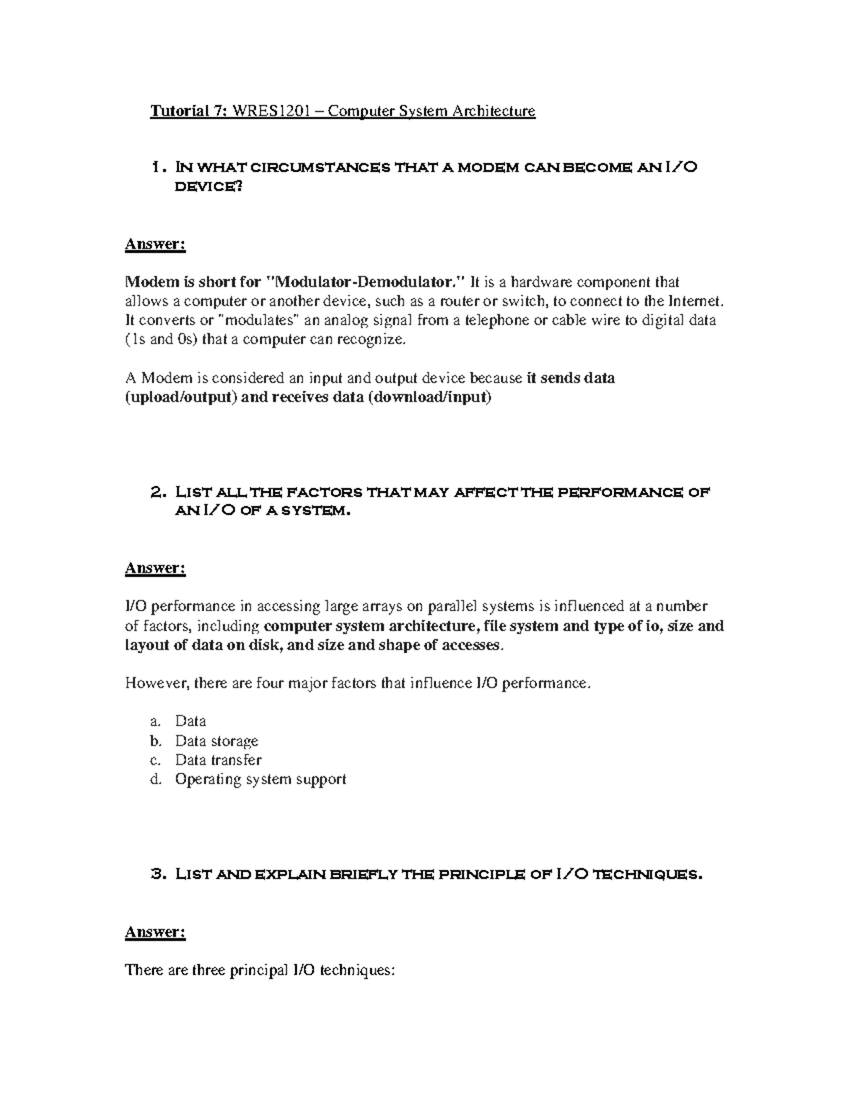Tutorial 7 answers - Tutorial 7: WRES1201 – Computer System ...