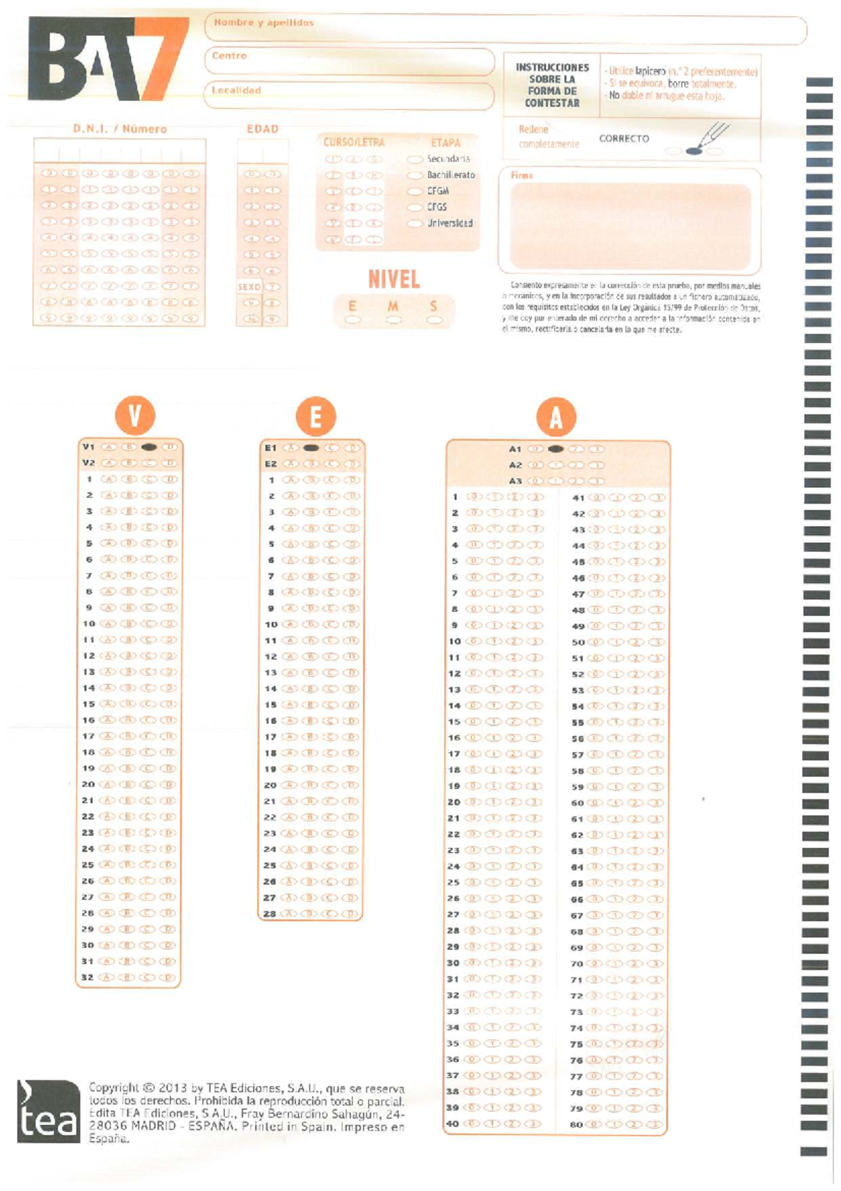 Hoja de Respuestas BAT 7 - Instrucciones y Formulario - Studocu