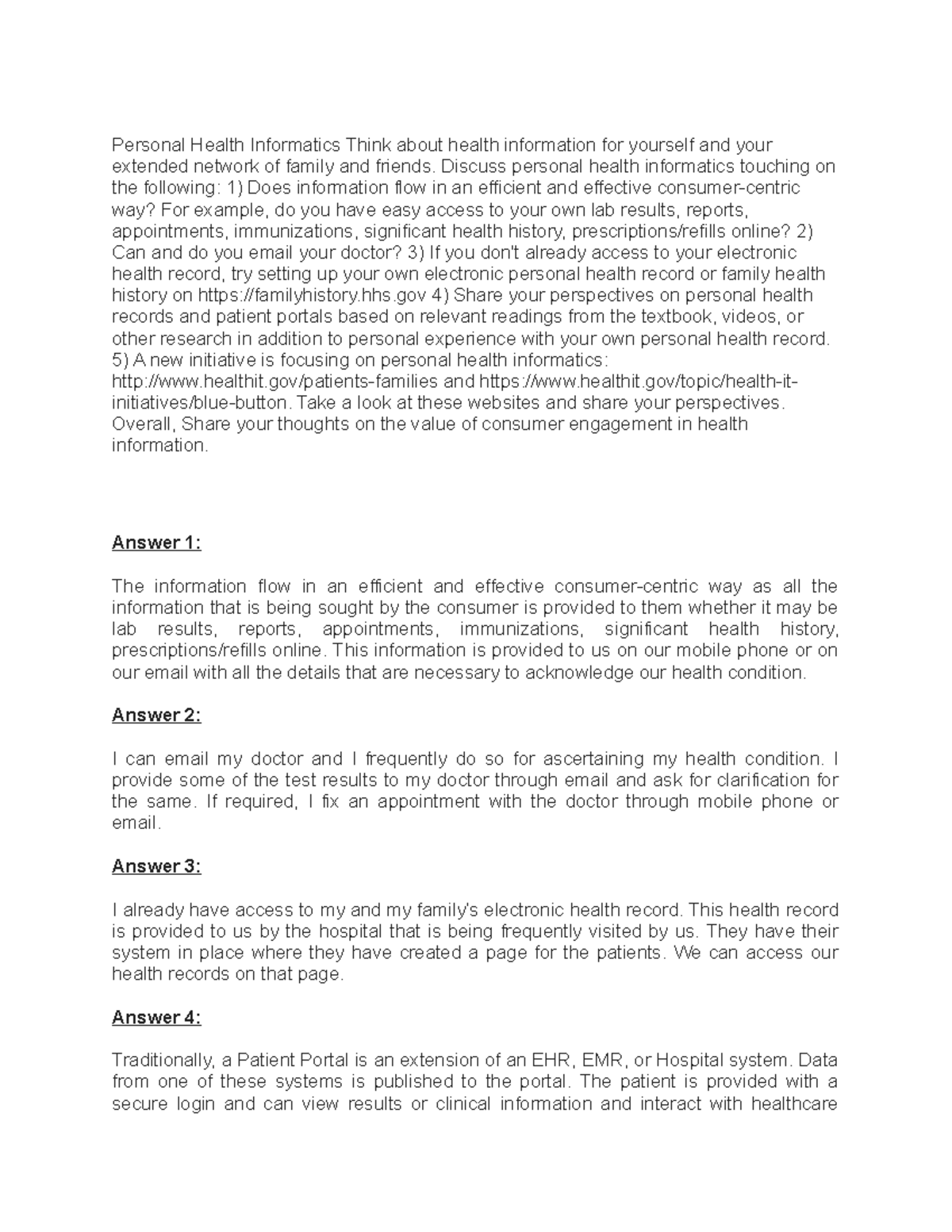 HSC300 Assignment One - Personal Health Informatics Think about health ...