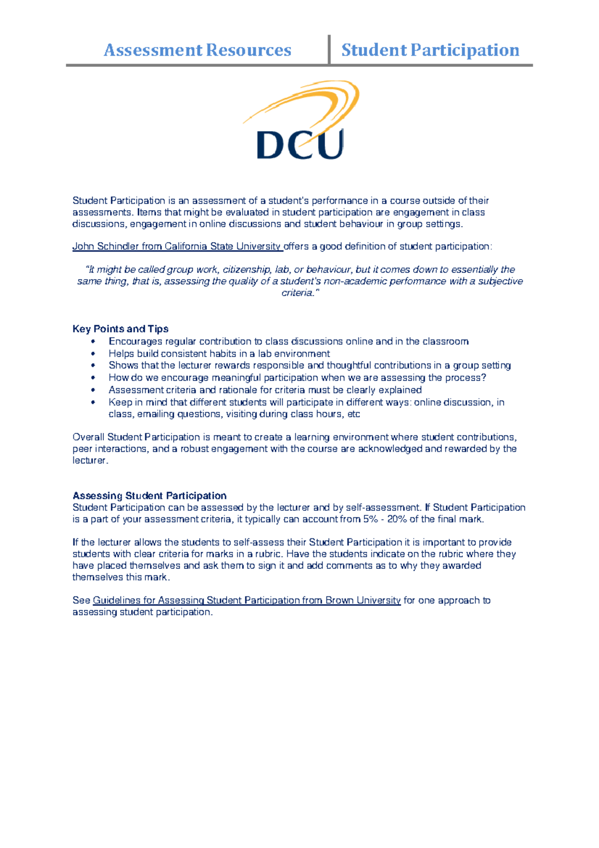 Student Participation - Assessment Resources Student Participation ...