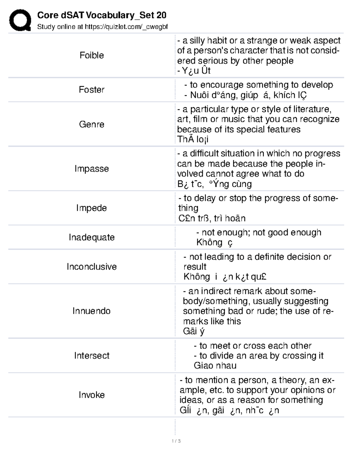 Core dSAT Vocabulary Set 20: Essential Terms for SAT Prep - Studocu