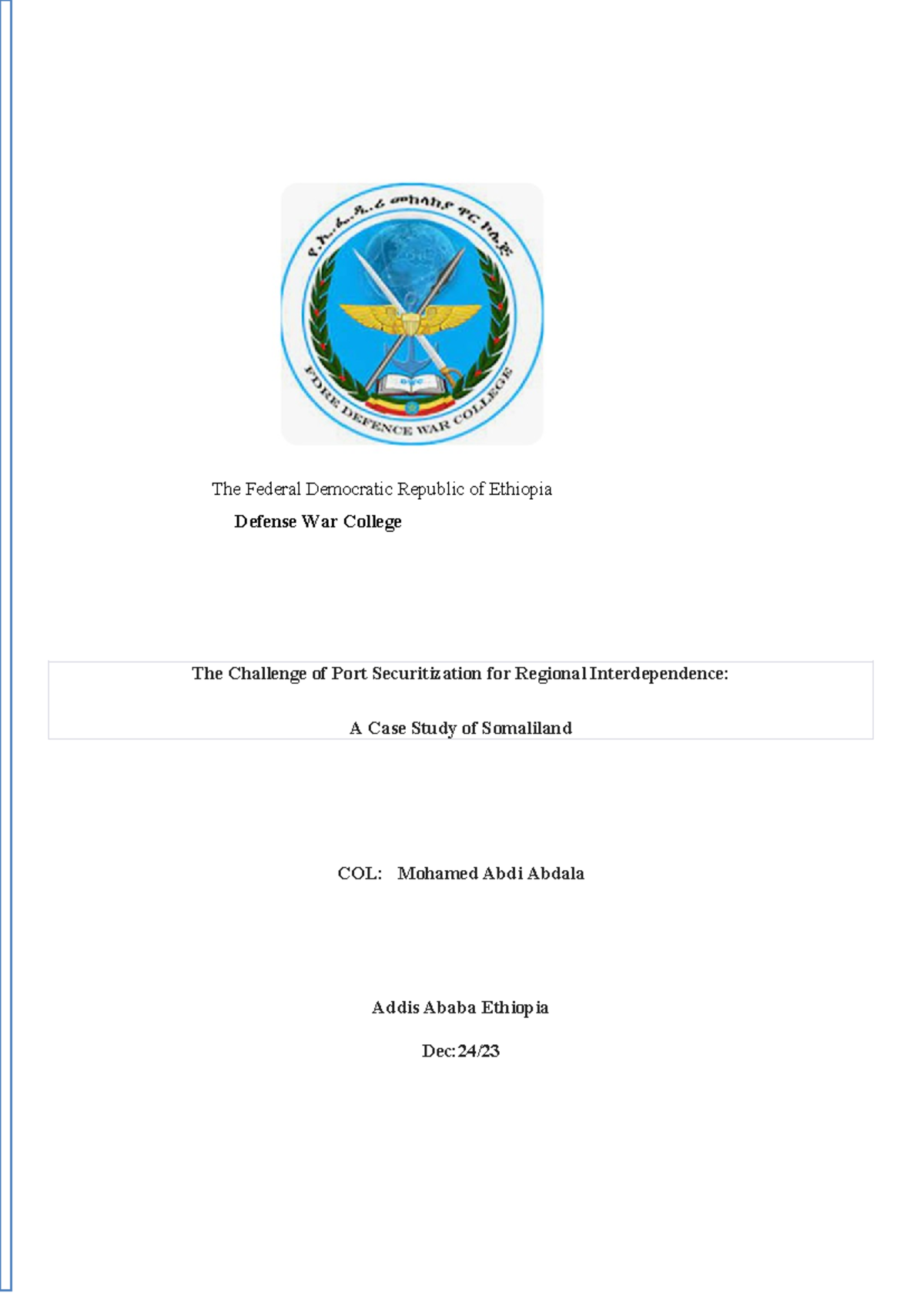 The Final Proposal Research - The Federal Democratic Republic of ...