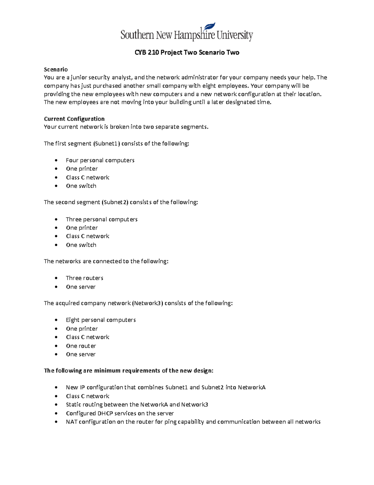 CYB 210 Project Two: Network Design for Acquired Company Scenario - Studocu
