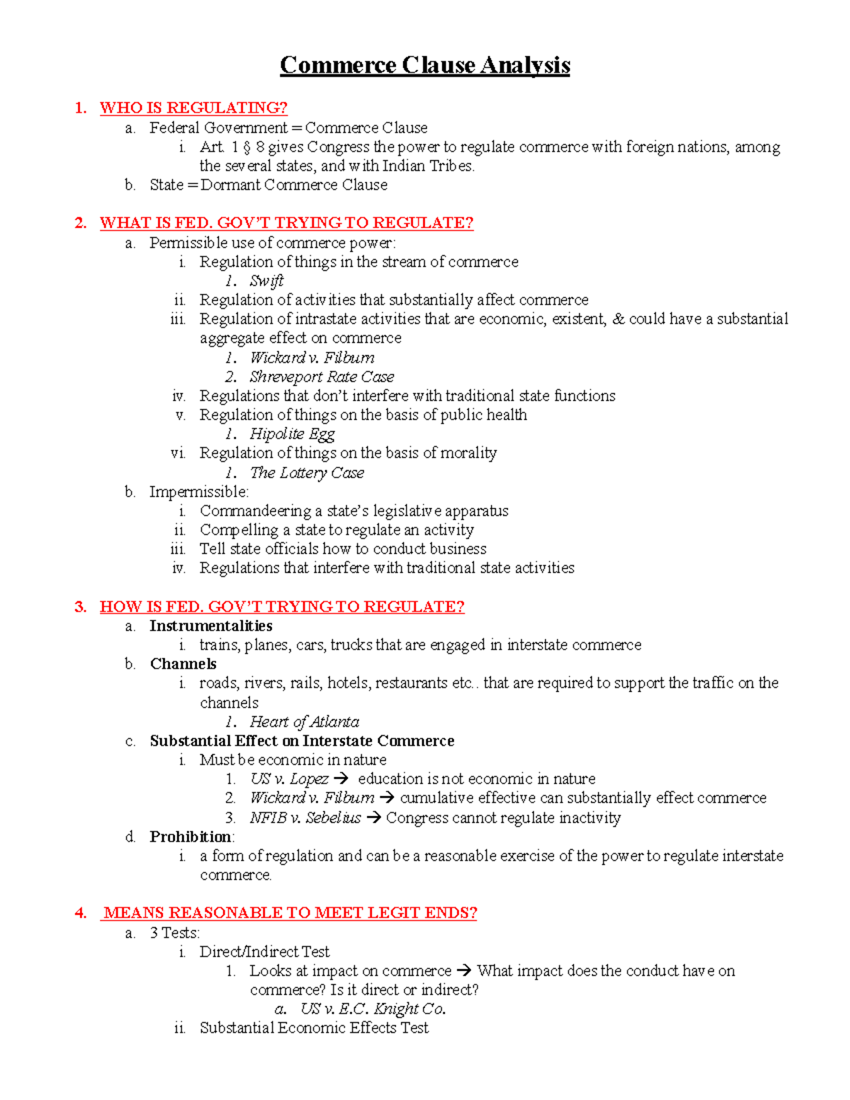 Commerce Clause Analysis: Federal vs. State Regulation Overview - Studocu