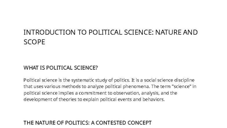 POLITICAL SCIENCE 101: Nature and Scope Exam Notes - Studocu