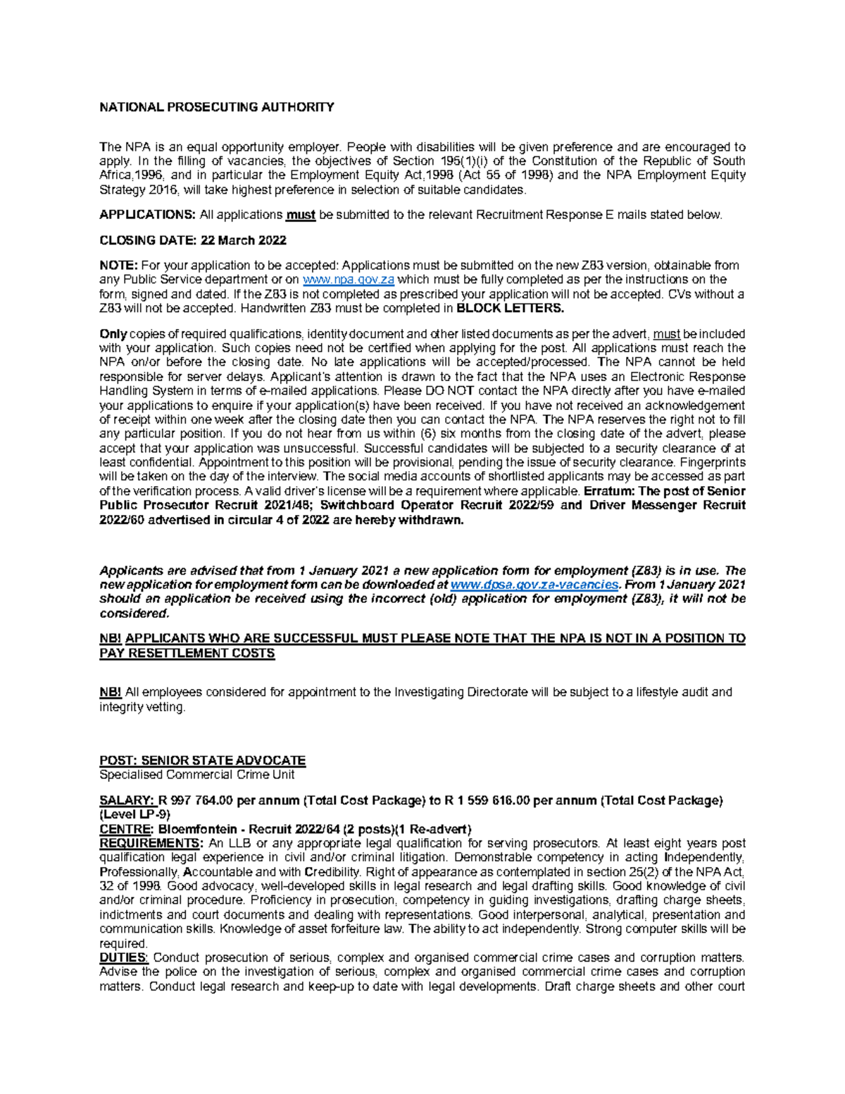 NPA Recruitment Updates: Positions and Requirements (Recruit 2022 ...