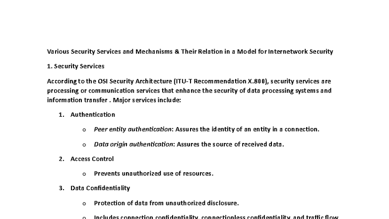 Q10Key - Security Services & Mechanisms in Internetwork Security - Studocu