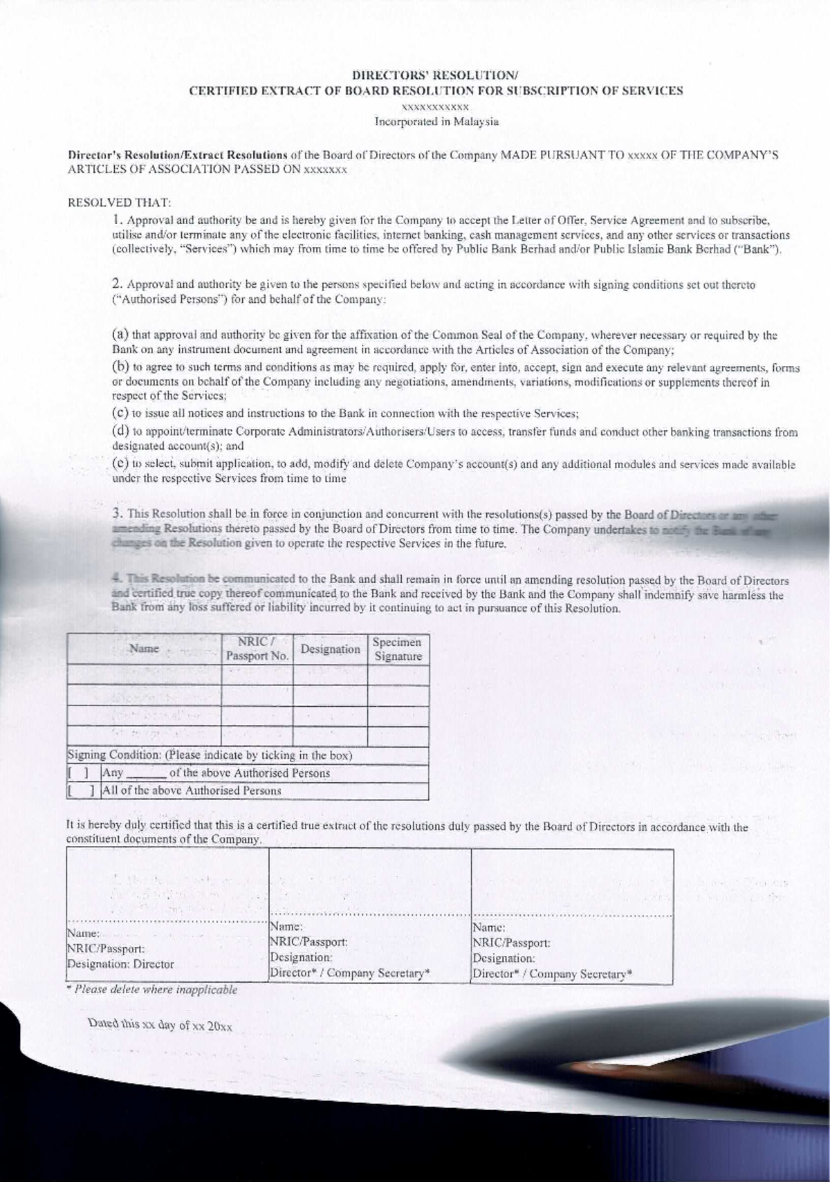 Certified Board Resolution Example for PBEbank Online Services - Studocu