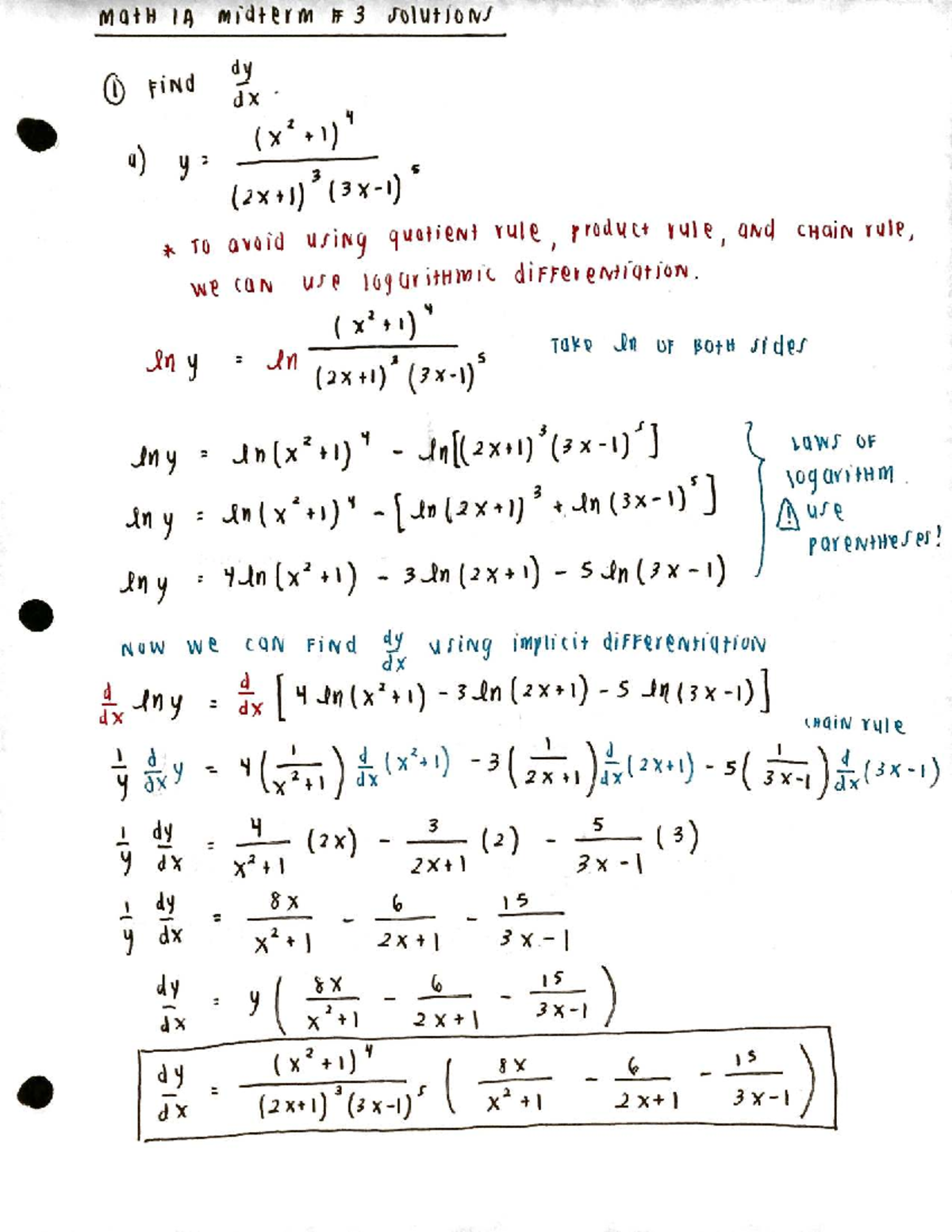 Math 1A Midterm 3 Practice Solutions and Detailed Explanations - Studocu