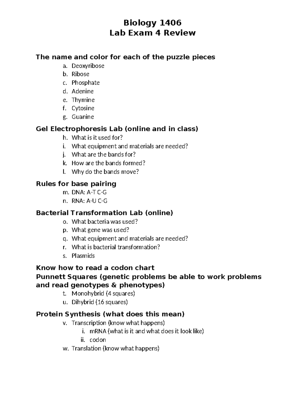 Biology 1406 Lab Exam 4 Review: Key Concepts & Procedures Guide - Studocu