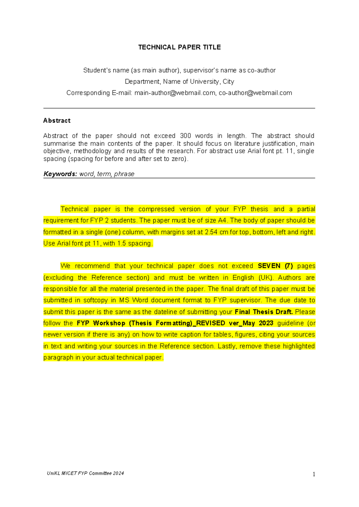 CPB49906 FYP 2 Technical Paper Formatting Guidelines - Studocu