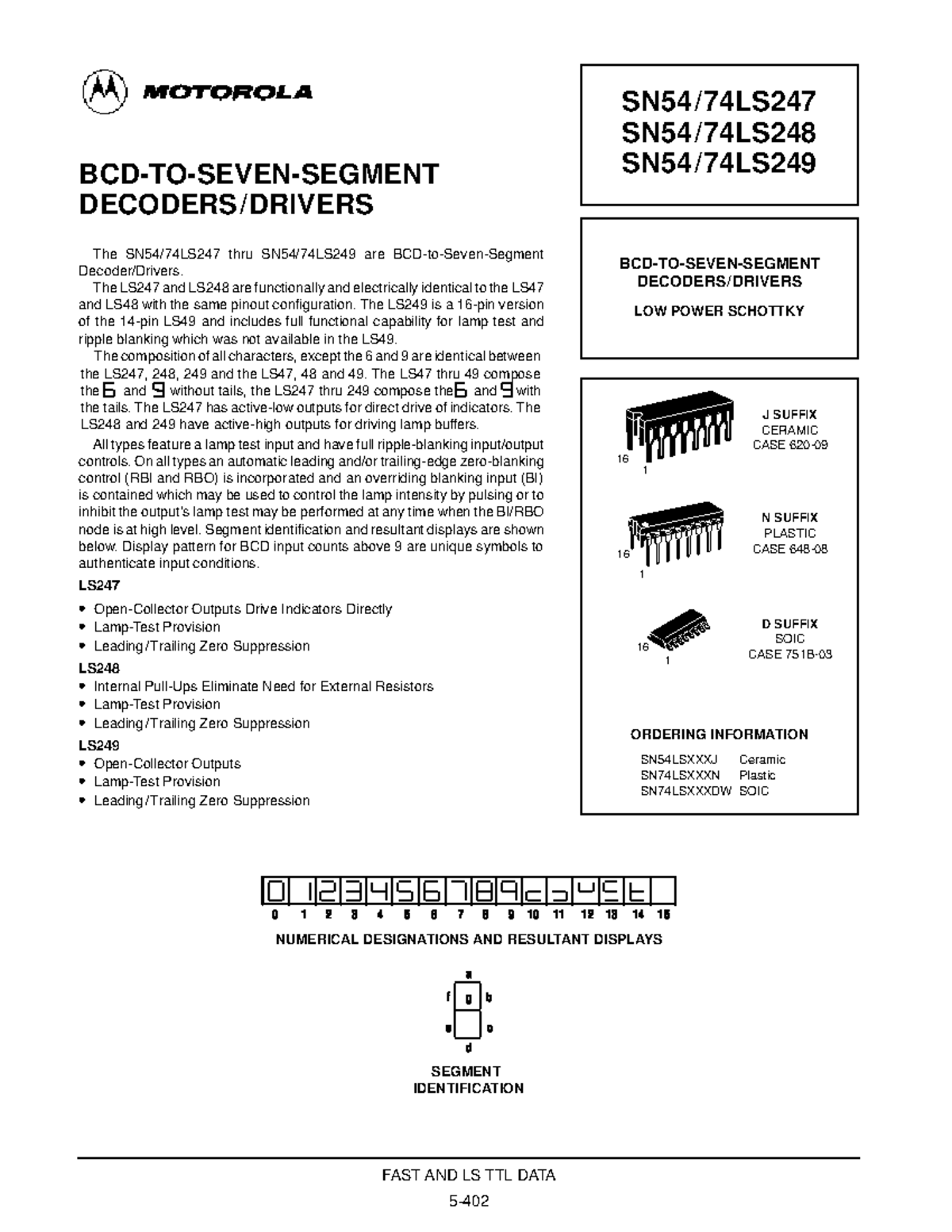 SN54LS247 - Circuito - FAST AND LS TTL DATA BCD-TO-SEVEN-SEGMENT ...