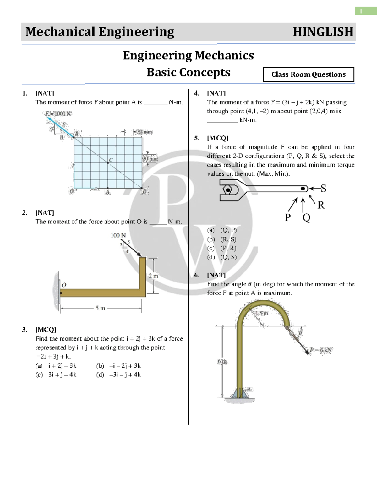Engineering Mechanics Important Practice Questions (Questions Only) - Mechanical Engineering ...