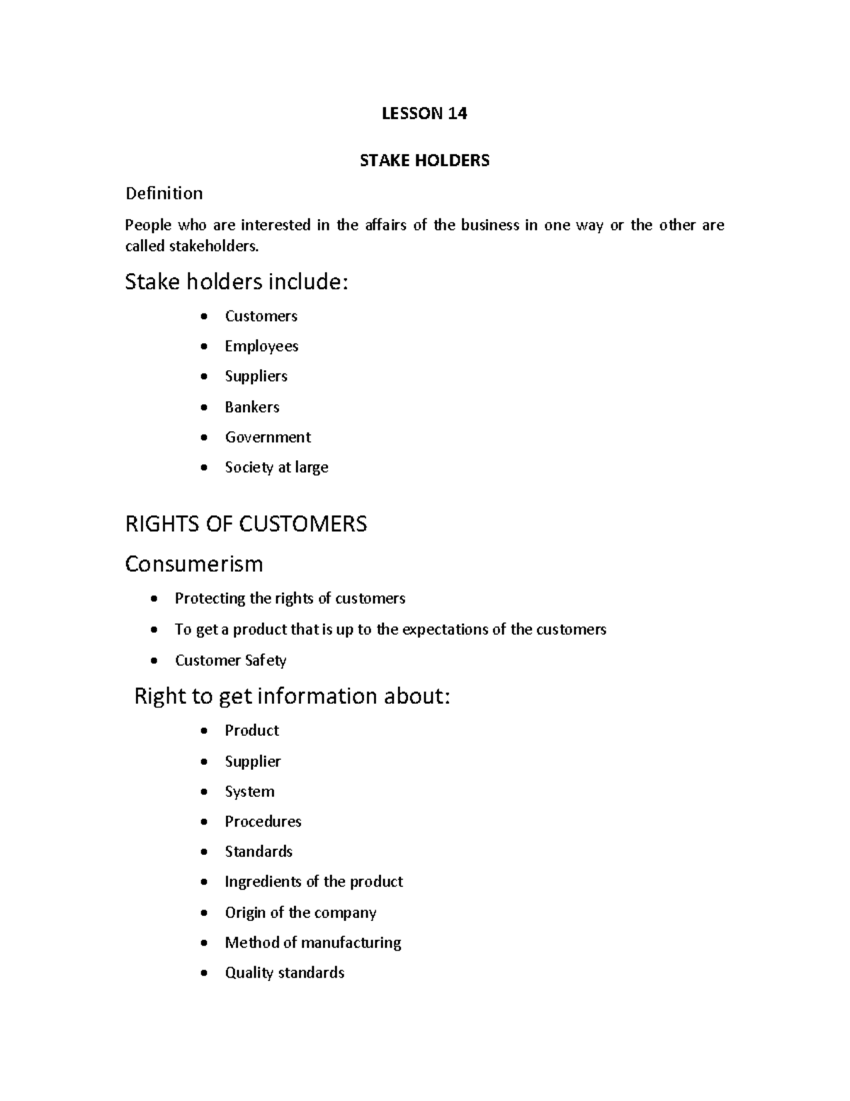 Lecture 14: Understanding Stakeholders and Their Rights - Studocu
