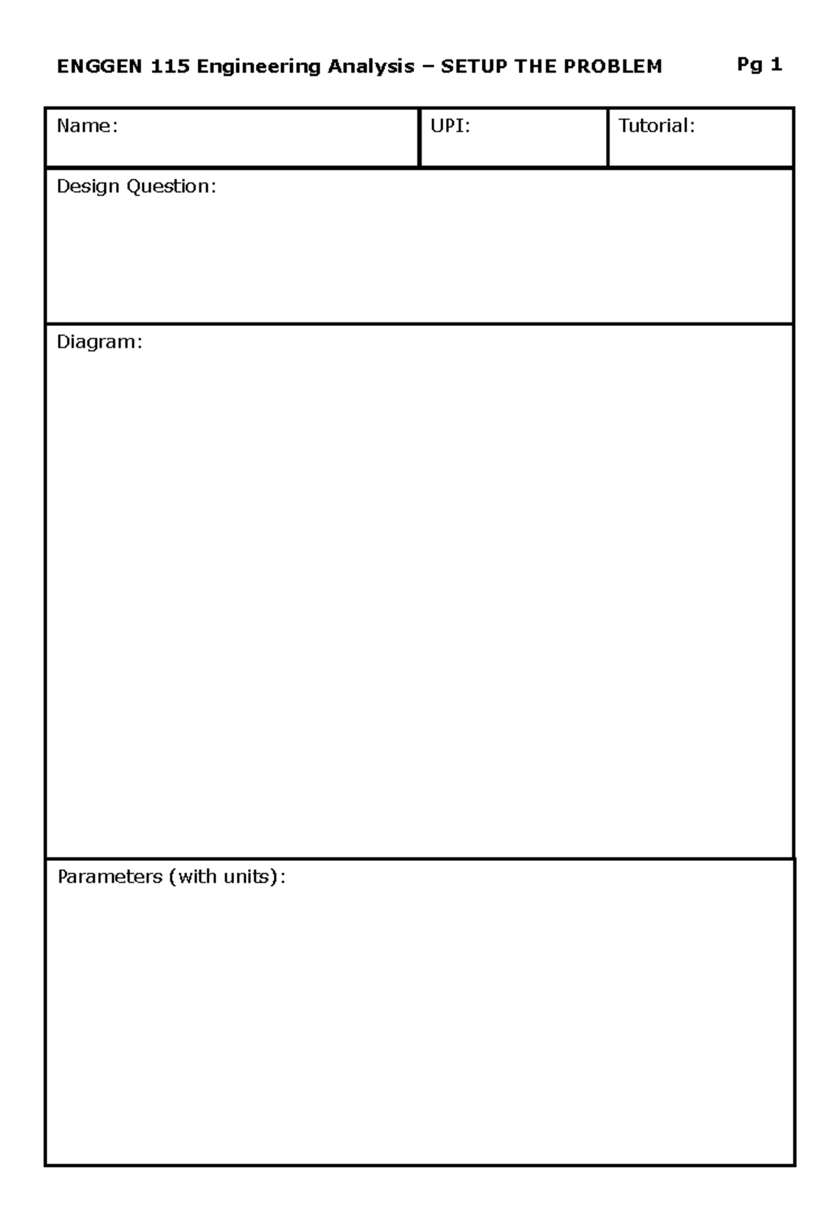 ENGGEN 115 Engineering Analysis Template for Problem Setup - Studocu