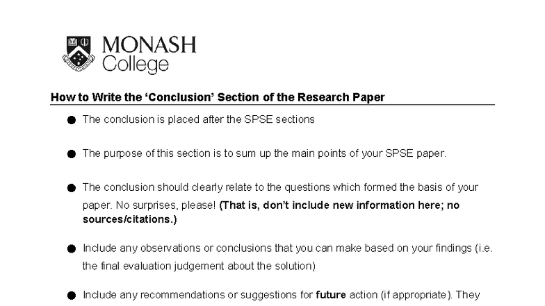 MUF0012: Writing the Conclusion for SPSE Research Papers - Studocu