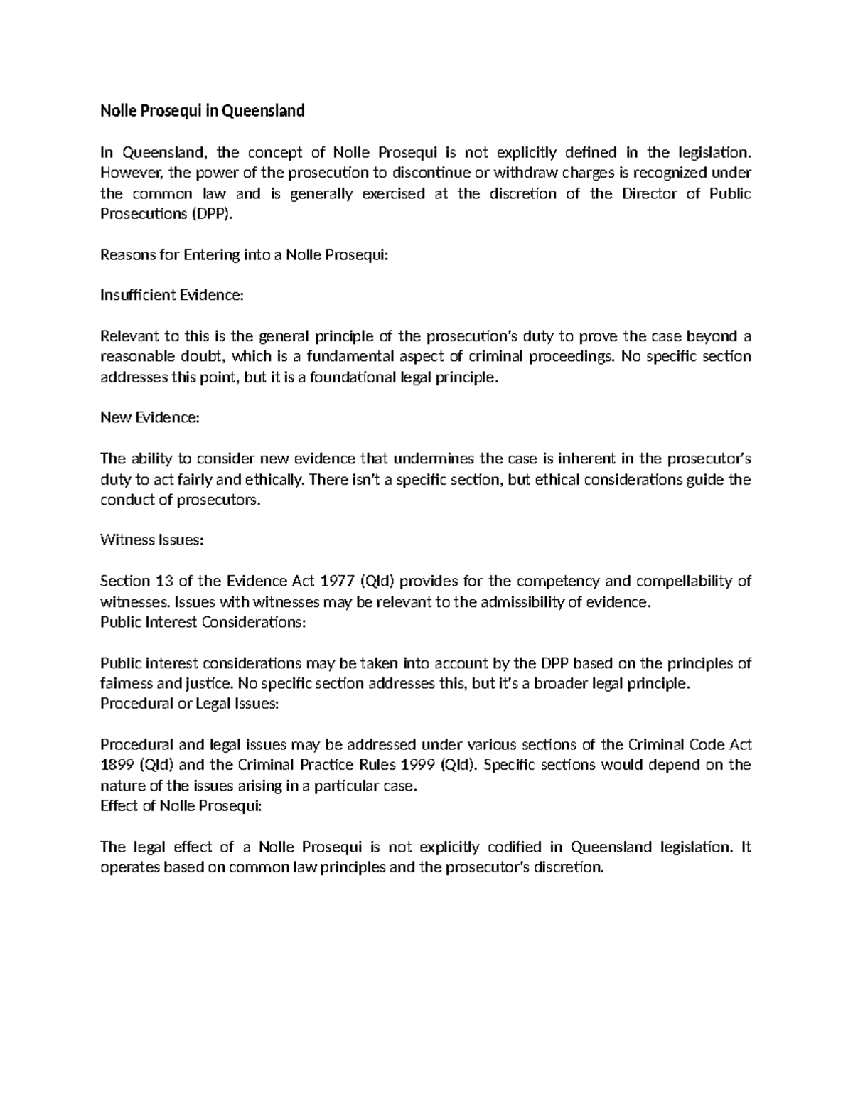 Nolle Prosequi in Queensland: Legal Principles and Applications - Studocu