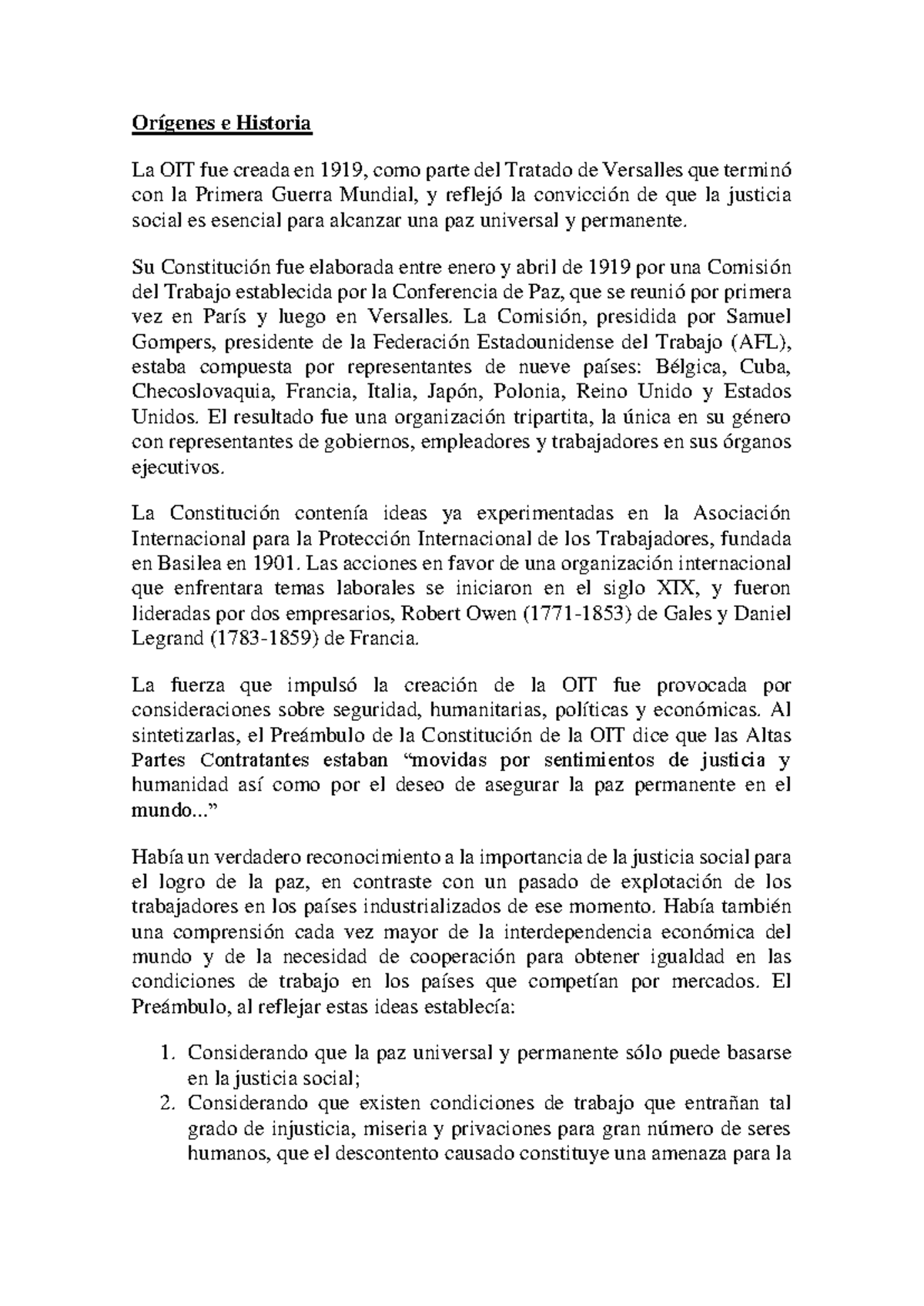 Oit 101 Resumen Sobre Orígenes E Historia De La Oit Studocu