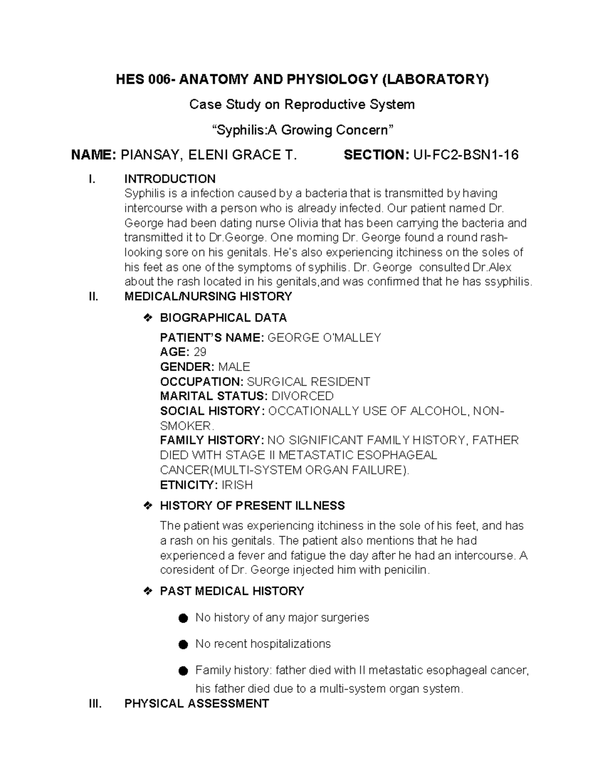 HES 006 Case Study: Syphilis and Its Impact on Reproductive Health ...