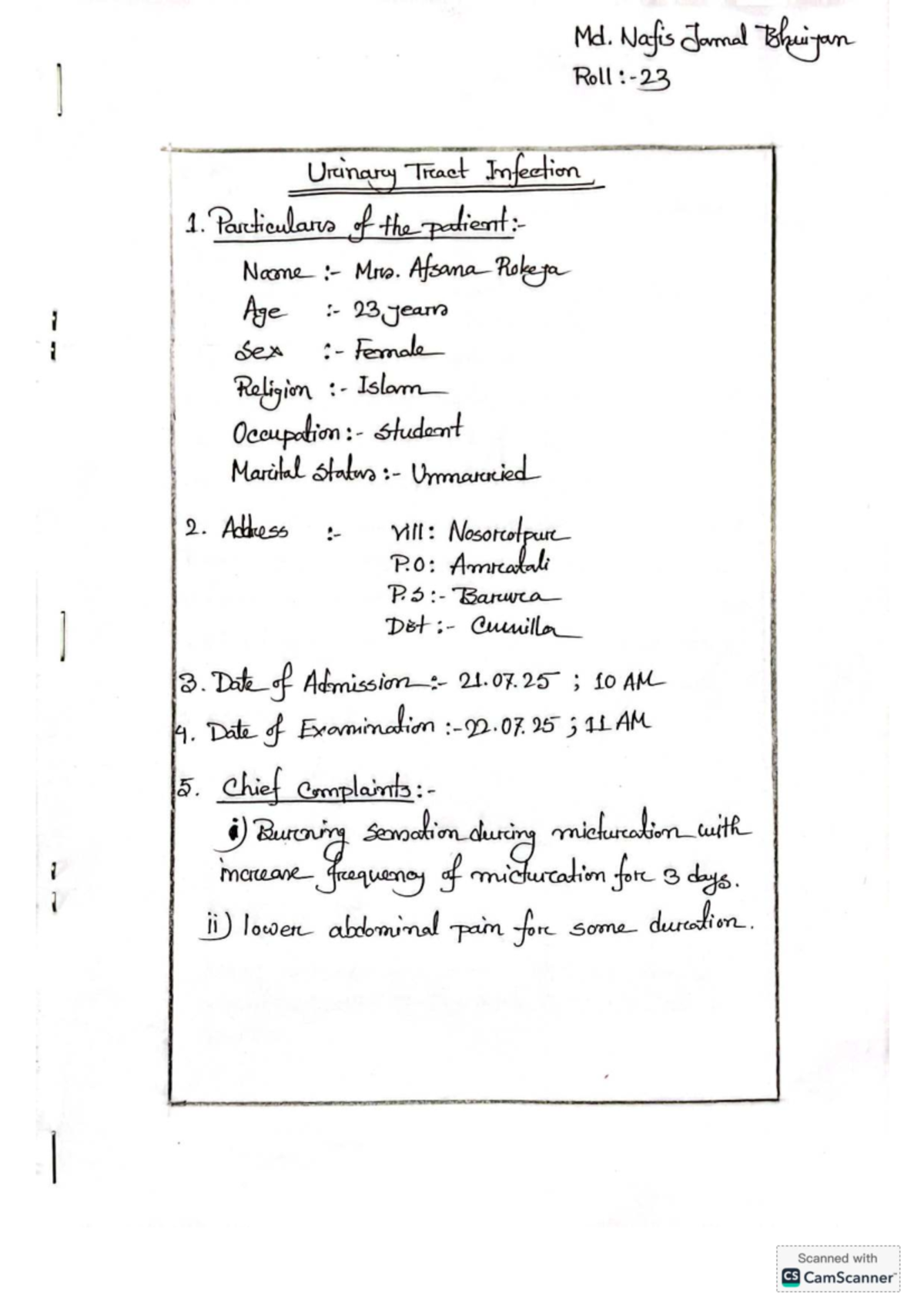 Urinary Tract Infection (UTI) Long Case Study Analysis - Studocu