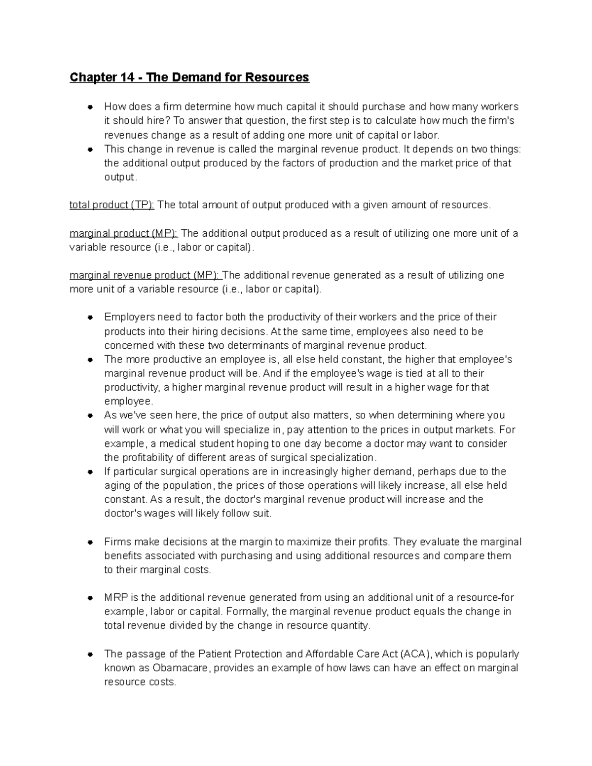 Ch 14 The Demand for Resources - Professor Fatima Hasan, Spring 2023 ...