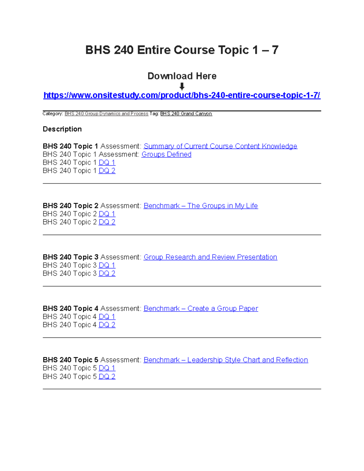 BHS 240 Comprehensive Overview: Topics 1-7 Course Content Guide - Studocu