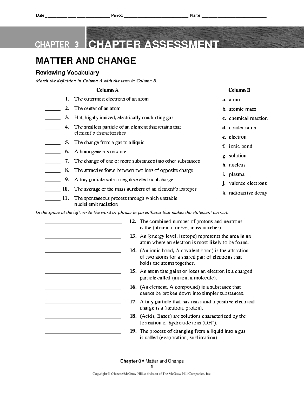 Chapter 3 Assessment: Understanding Matter and Change Concepts - Studocu