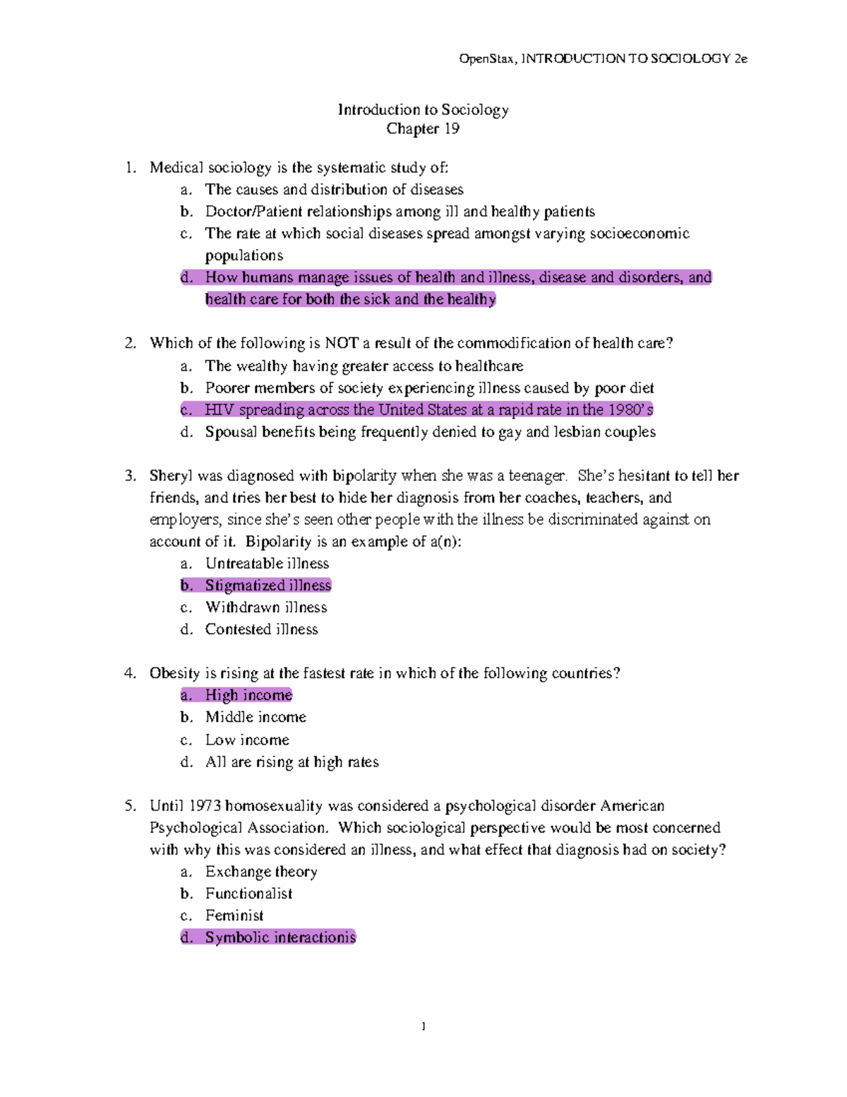 Chapter 19 Quiz - Medical Sociology Insights - Studocu