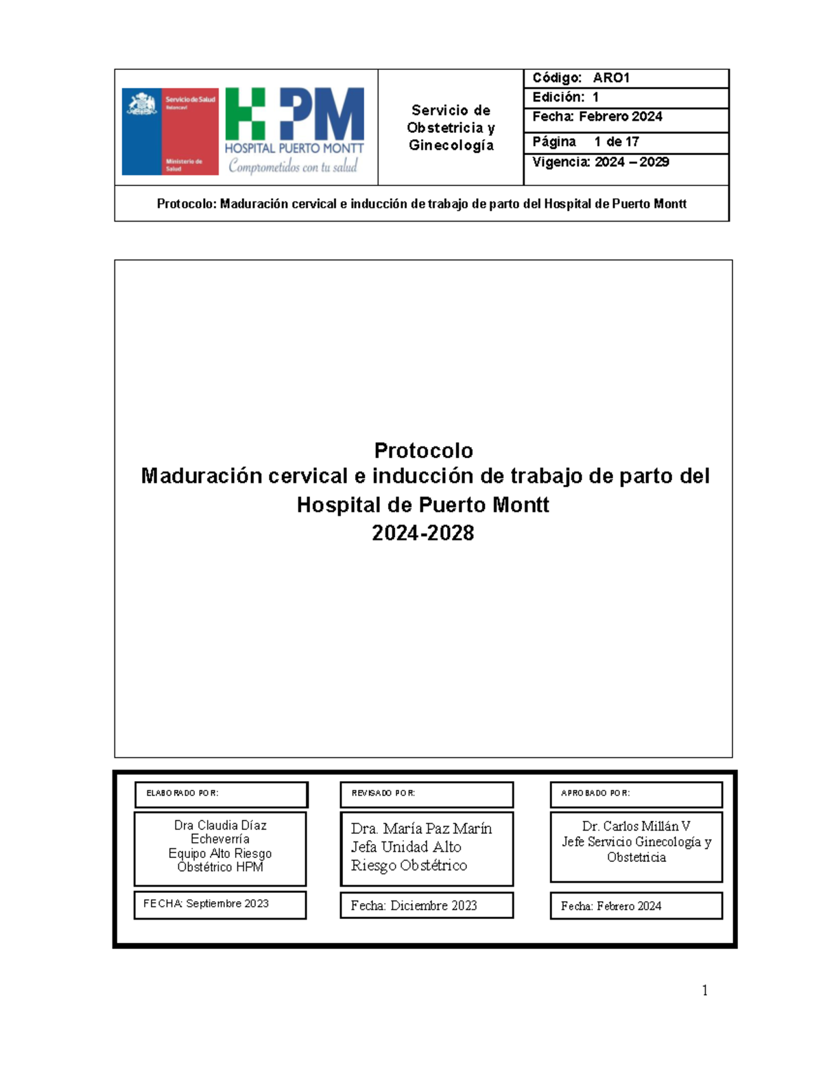 Protocolo ARO1: Maduración Cervical e Inducción de Parto HPM 2024 - Studocu