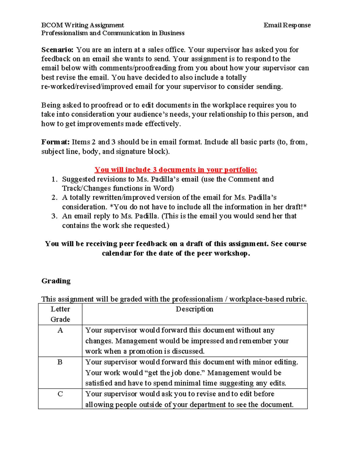 BCOM Writing Assignment: Professionalism & Communication in Business ...