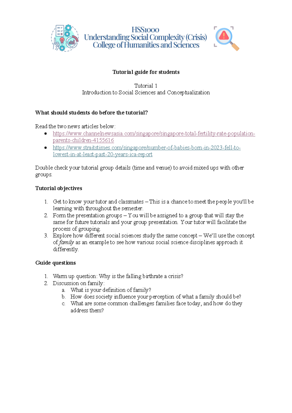 HSS1000 Tutorial 1 - TUT1 - Tutorial guide for students Tutorial 1 ...