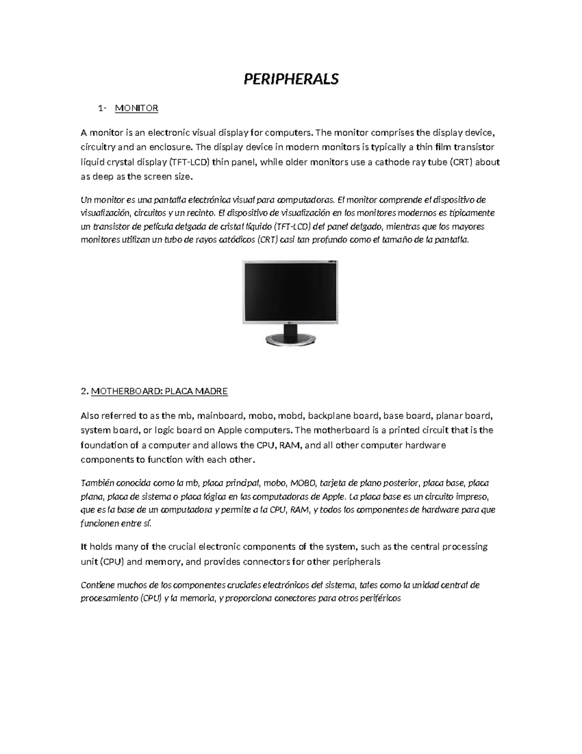 Peripherals - Technical English Class Notes (Inglés Técnico) - Studocu