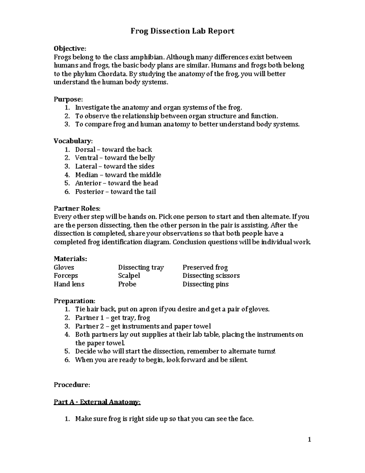 Frog dissection lab report student - Frog Dissection Lab Report ...