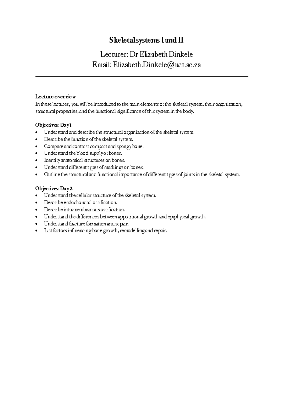 Skeletal systems I and II outline + notes - Skeletal systems I and II ...