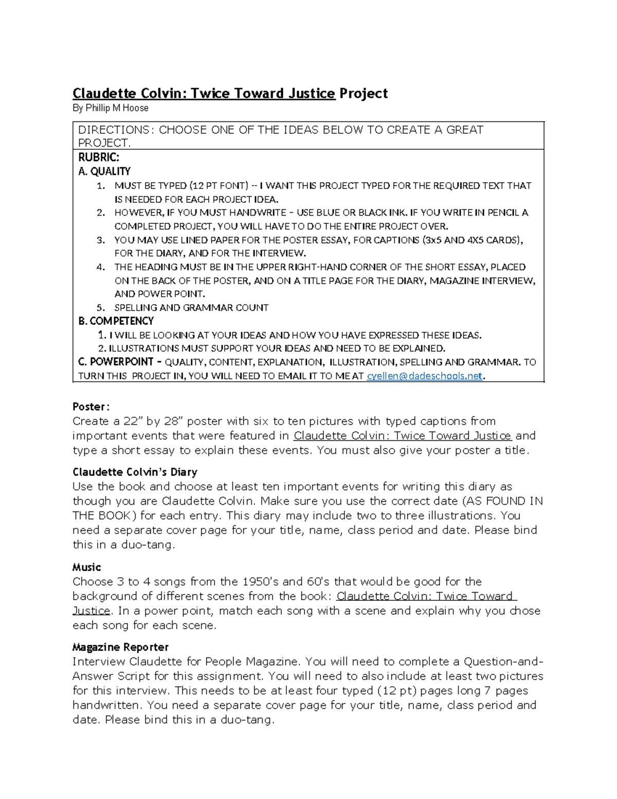 CC Project 2023: Claudette Colvin's Journey Toward Justice - Studocu