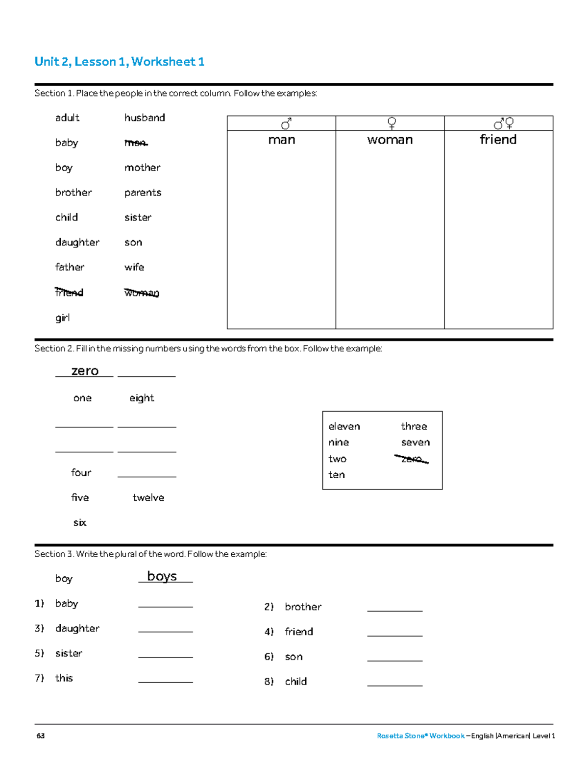 Rosetta Workbook English (American) Level 1 Unit 2 Lesson 1 & 2 ...