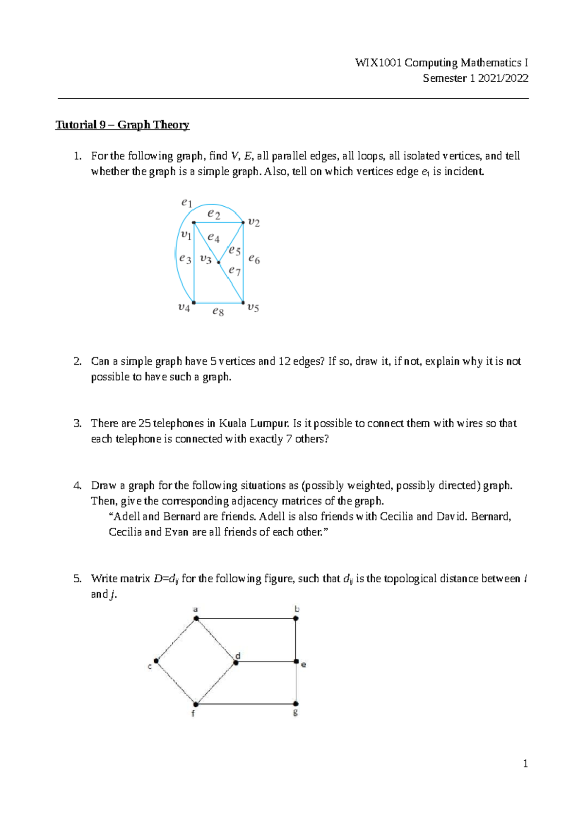 Tutorial Graph - WIX1001 Computing Mathematics I Semester 1 2021 ...