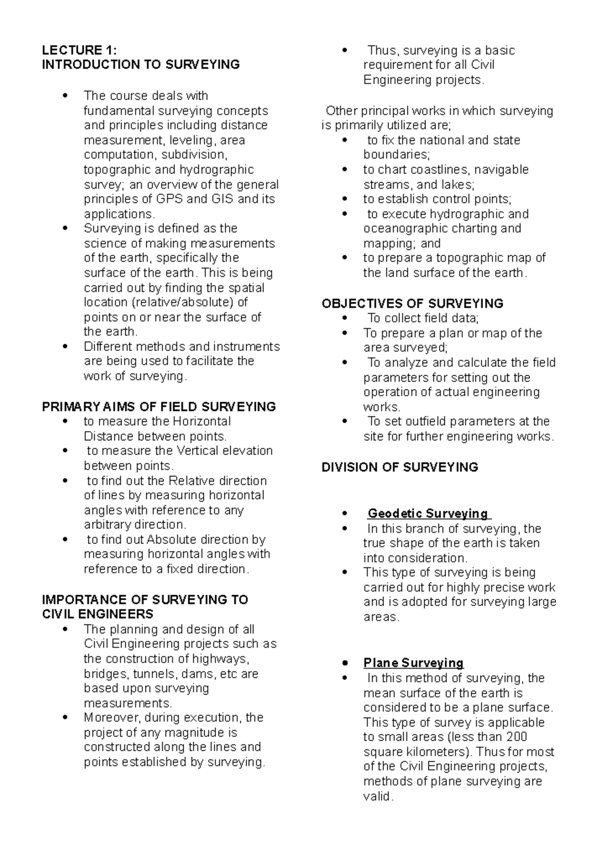 Fundamentals of Surveying: Comprehensive Lecture Notes - Studocu