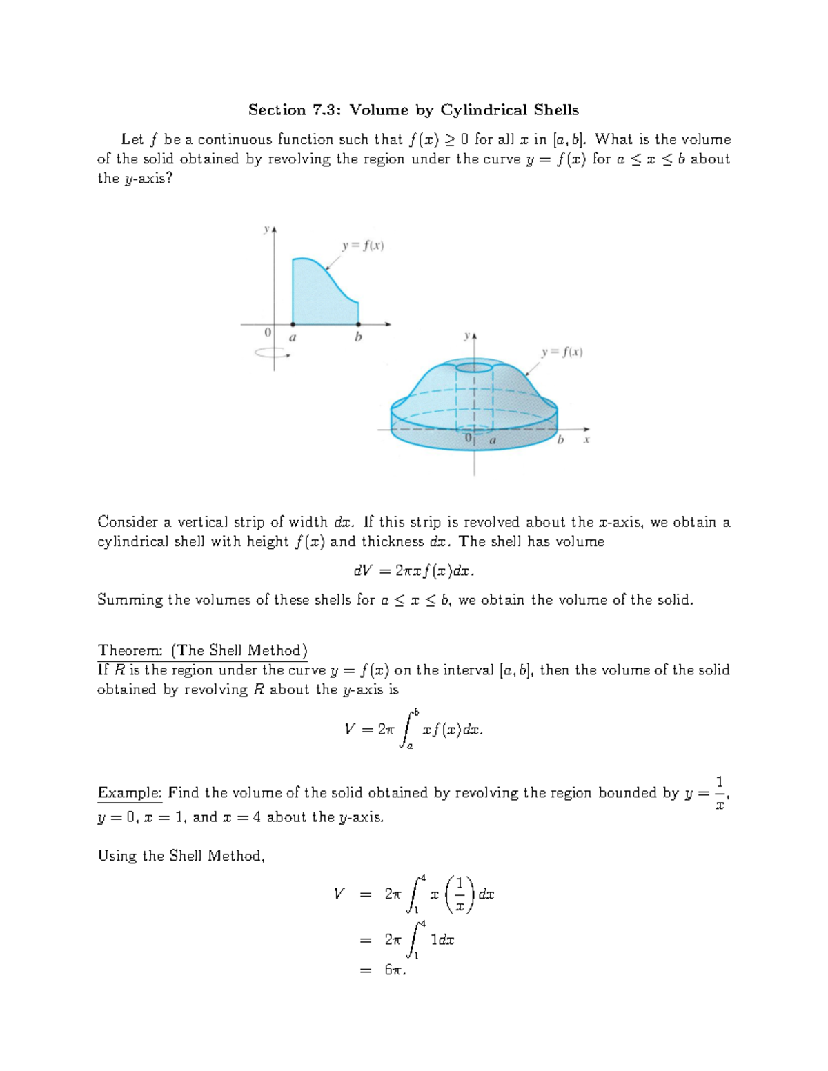 Section 7 - Volume by Cylindrical Shells with examples - Section 7 ...