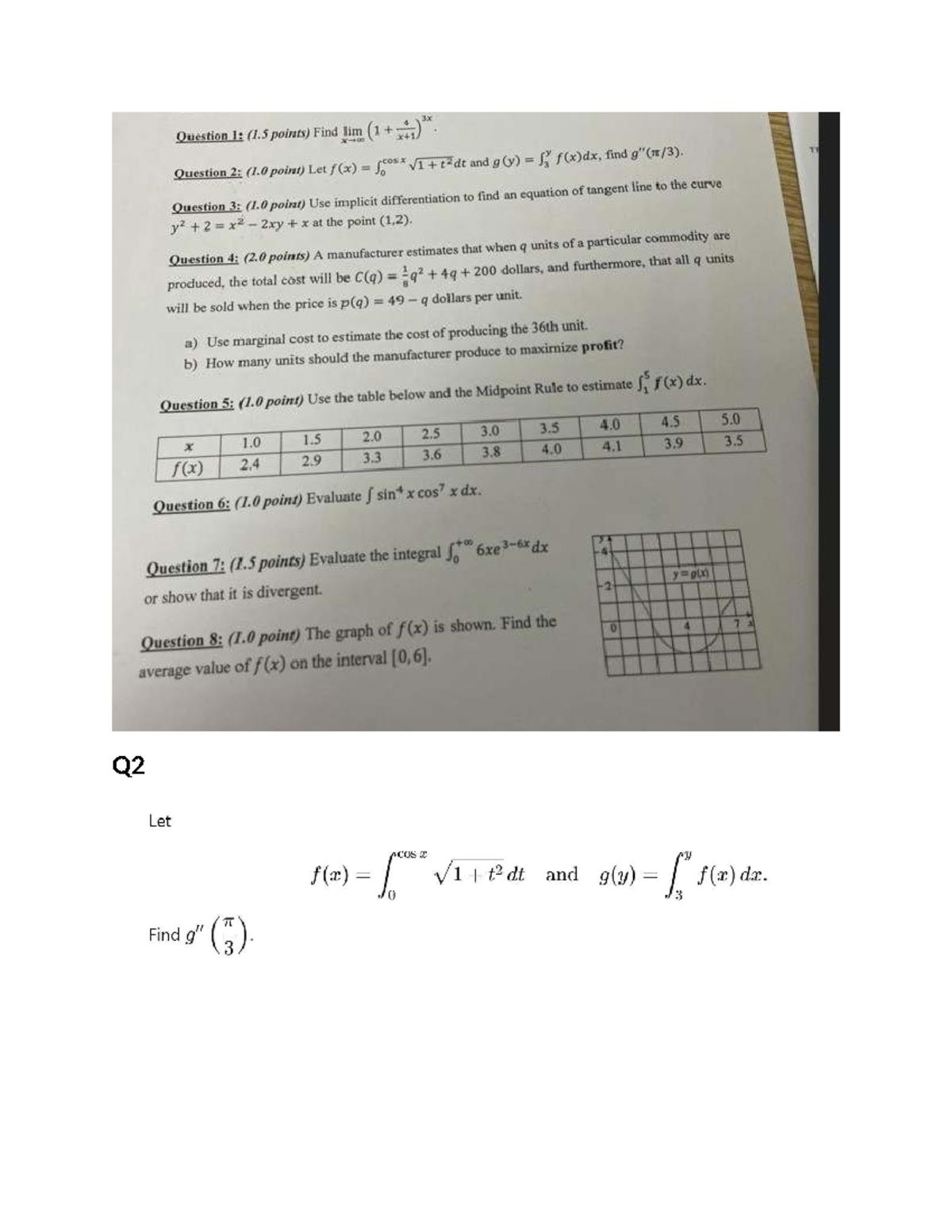 Calculus Concepts and Techniques: Exam Questions and Solutions (MATH ...