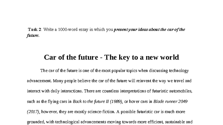 ENG101: Essay on the Future of Cars and Automotive Technology - Studocu