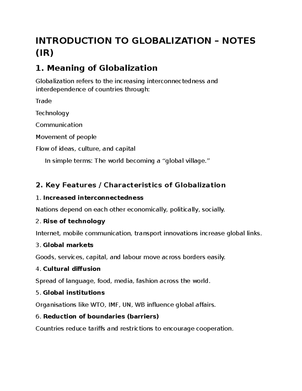 IR Globalization Lecture Notes: Key Features & Impacts - Studocu
