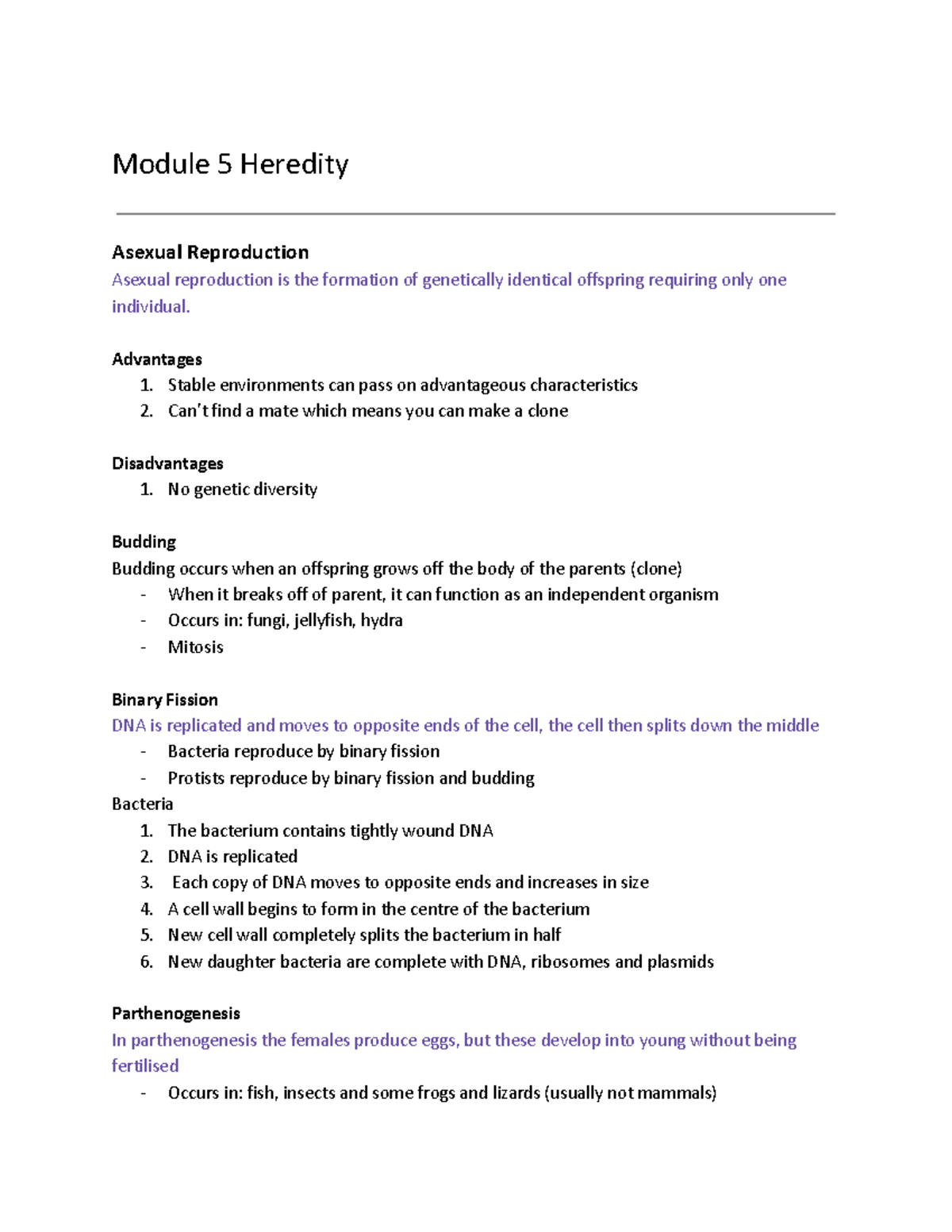 Mod5 Heredity Summary - HSC Biology Module 5 Notes - Studocu