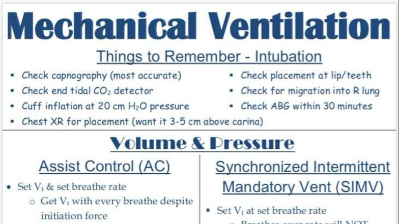 Mechanical Ventilation Key Points for Intubation and Management - Studocu