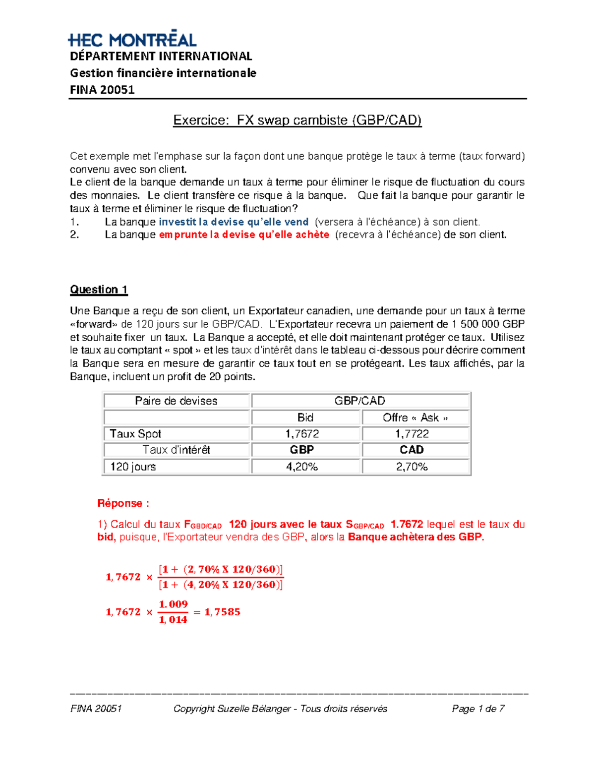 FINA 2005 1 Exercise -FX SWAP Cambiste - corrigé - Gestion financière ...