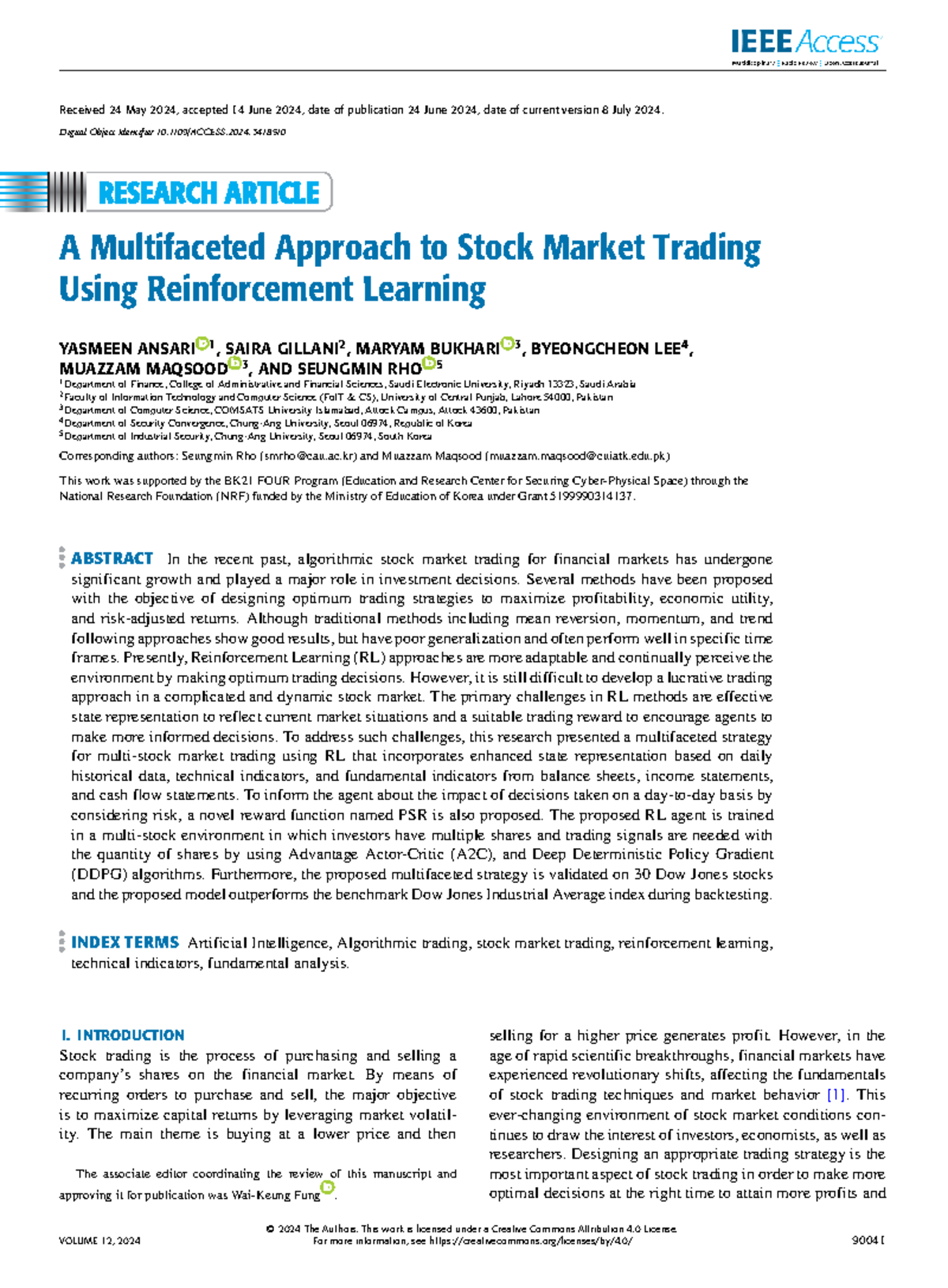A Multifaceted Approach to Stock Market Trading Using RL (FIN 2024 ...