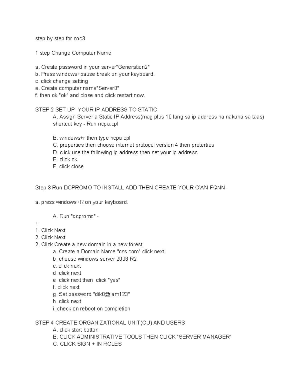 COC3 - Step-by-Step Configuration Guide for Server & Client Setup - Studocu