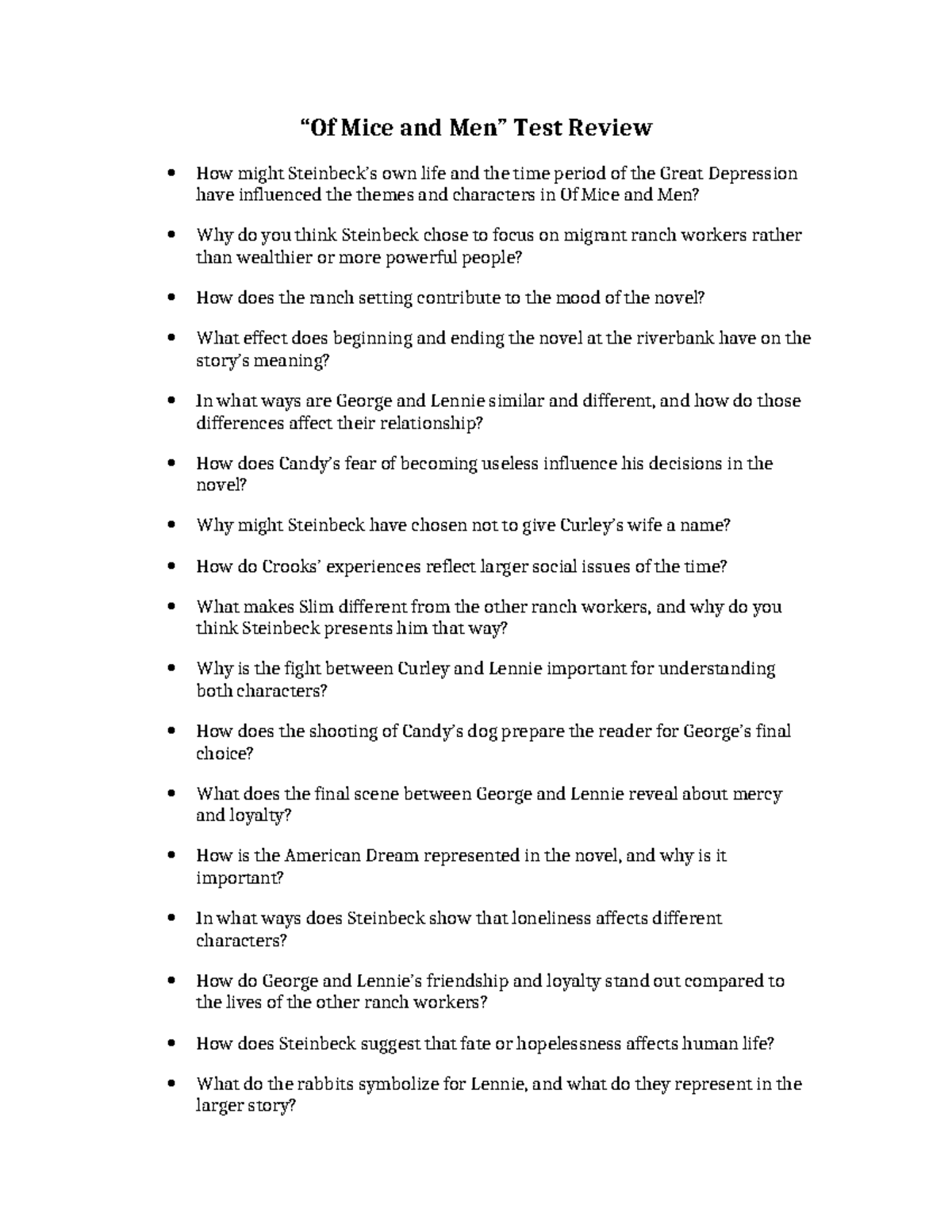 Of Mice and Men (ENG 101) Test Review: Themes & Character Analysis ...